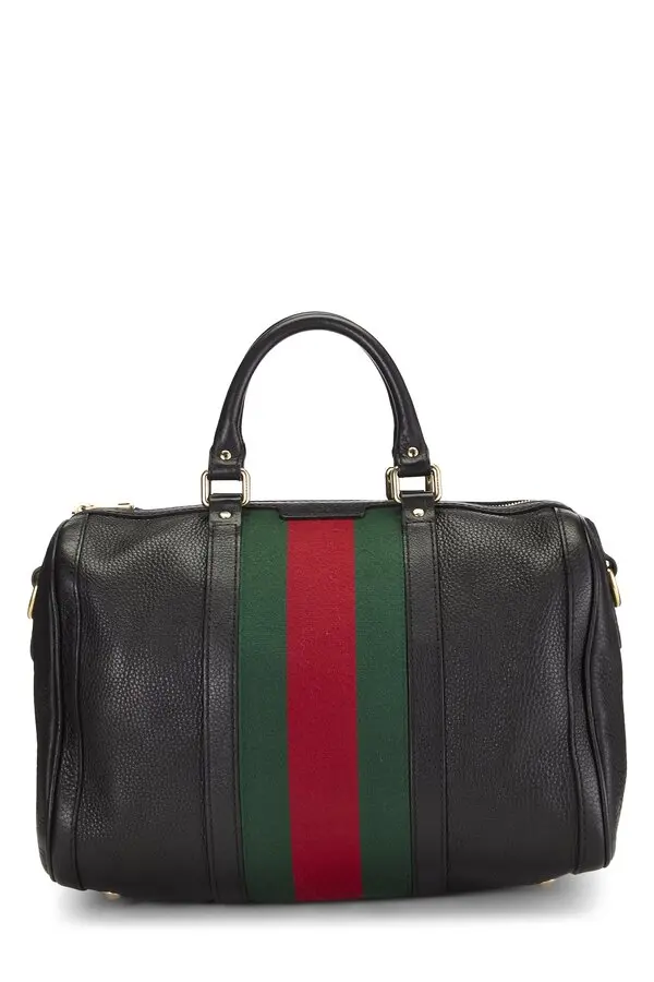Gucci Leather Web Boston Bag - Black