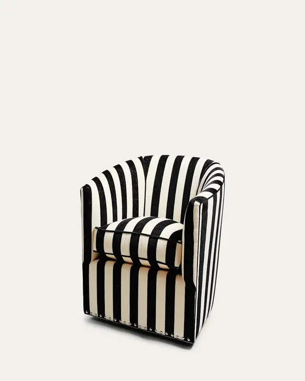 MACKENZIE-CHILDS Marquee Black Stripe Chenille Swivel Chair