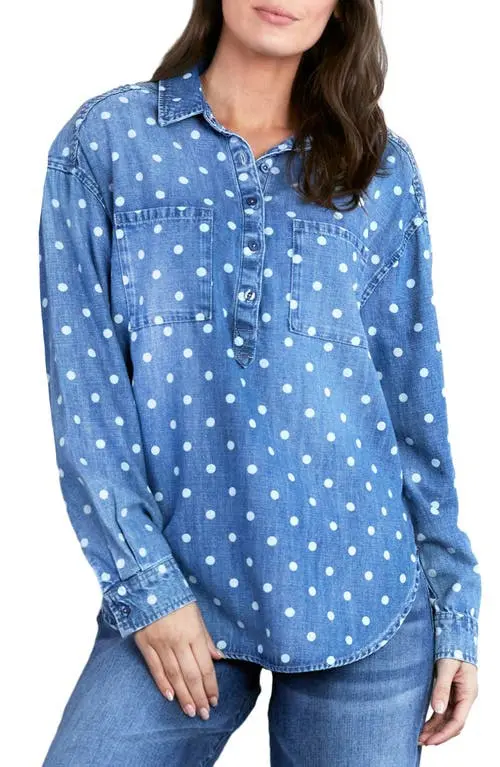 BILLY T Dot Print Denim Popover Shirt
