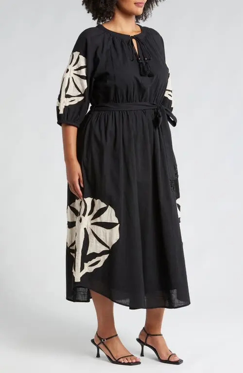 petite fit and flare dress with sleeves White Embroidered Boho Maxi Dress main image 1