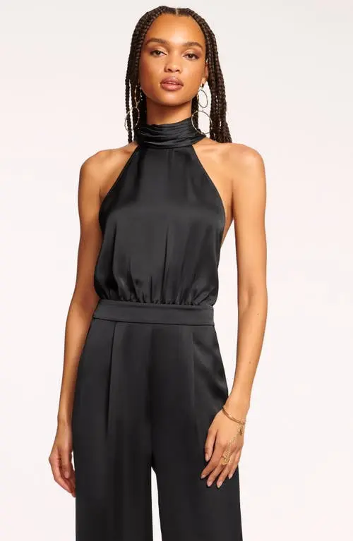 Ramy Brook Tatiana Halter Neck Satin Jumpsuit - Black | Editorialist