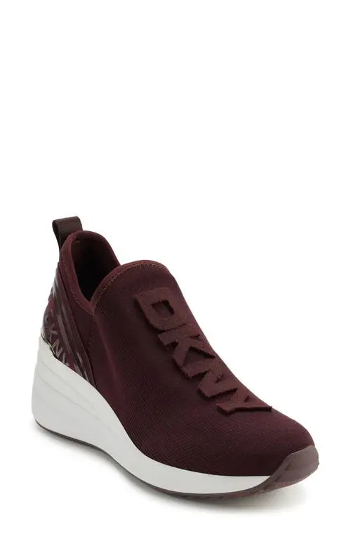Dkny Keeva Knit Wedge Sneakers - Wine