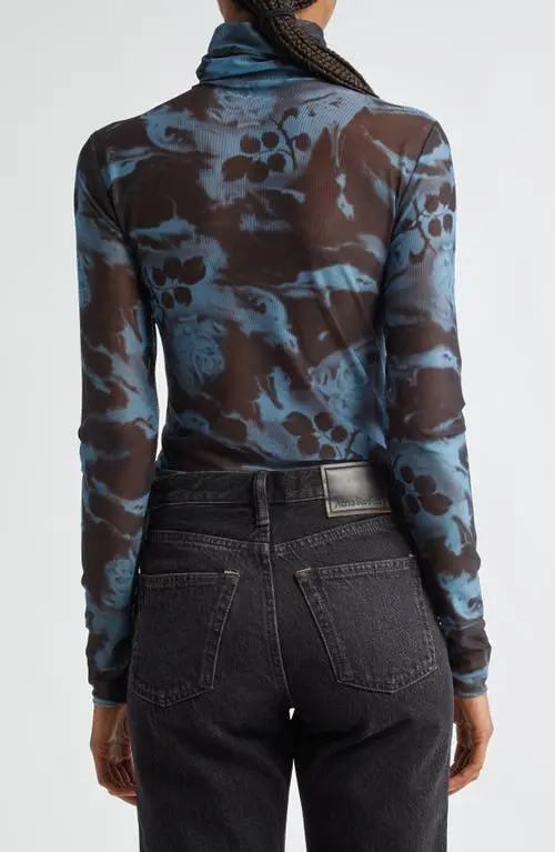 GANNI Floral Mesh Turtleneck