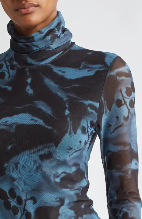 GANNI Floral Mesh Turtleneck