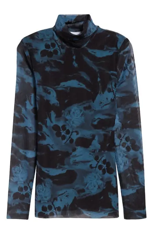 GANNI Floral Mesh Turtleneck