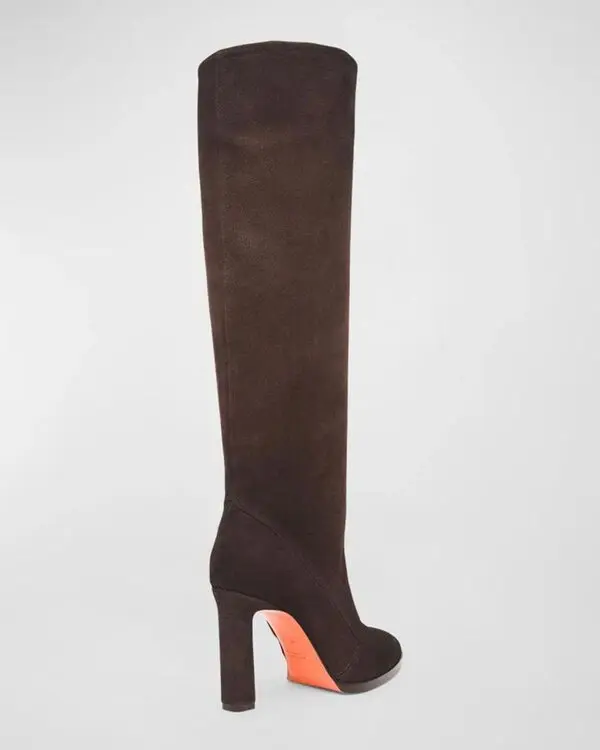 Santoni Andy Suede Knee High Stiletto Boots - Brown