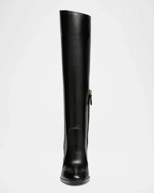 Santoni Andy Leather Knee Boots - Black