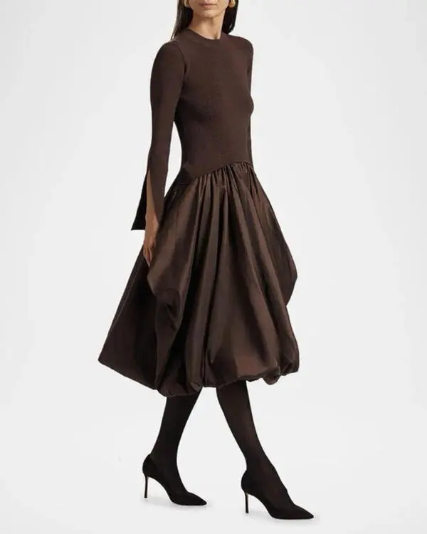 Simkhai Kenlie Mixed Media Midi Dress - Chocolate