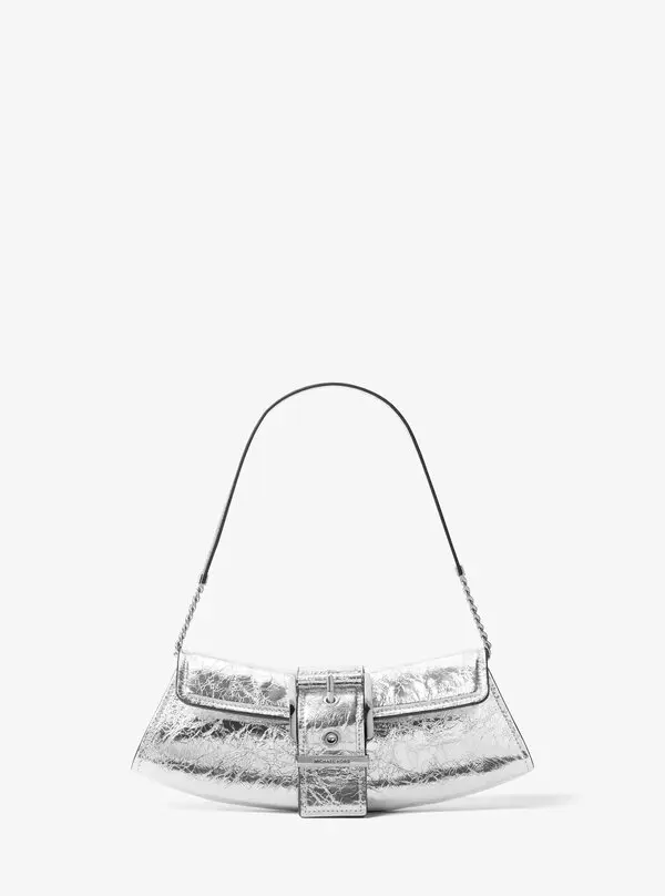 Michael Kors Colby Small Crackled Metallic Leather Clutch - Silver