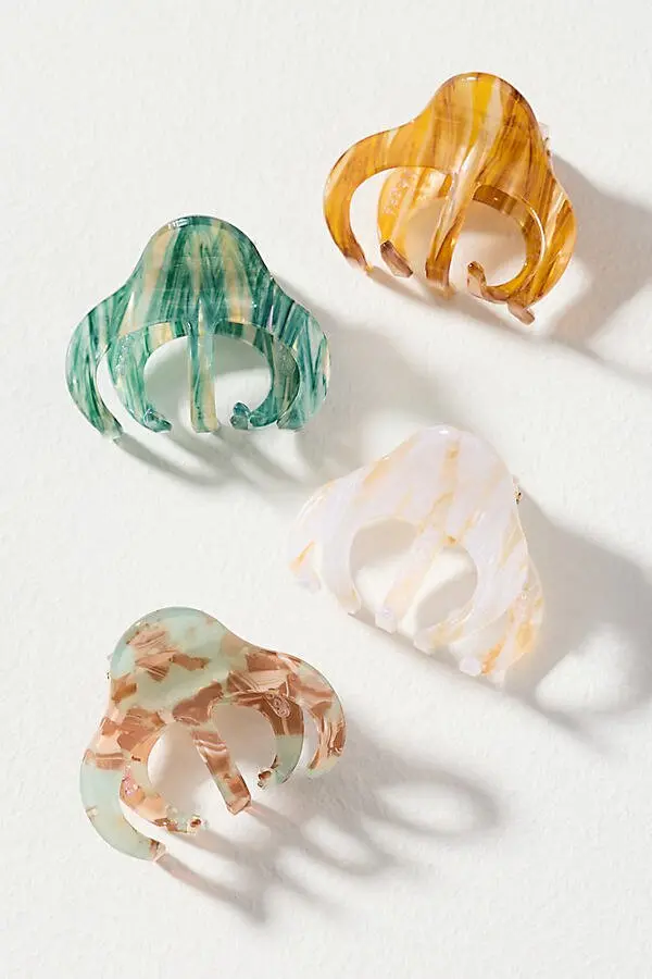 Anthropologie Mini Hair Claw Clips Set Of 4 - Green Pattern