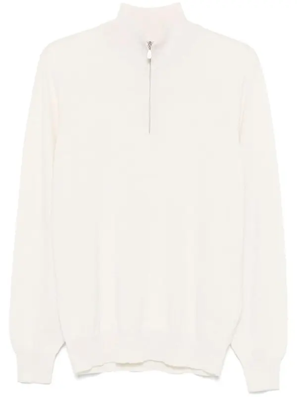 Brunello Cucinelli Cashmere Zip Sweater - White