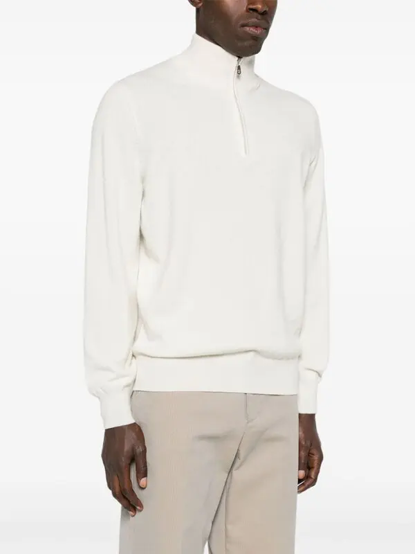 Brunello Cucinelli Cashmere Zip Sweater - White