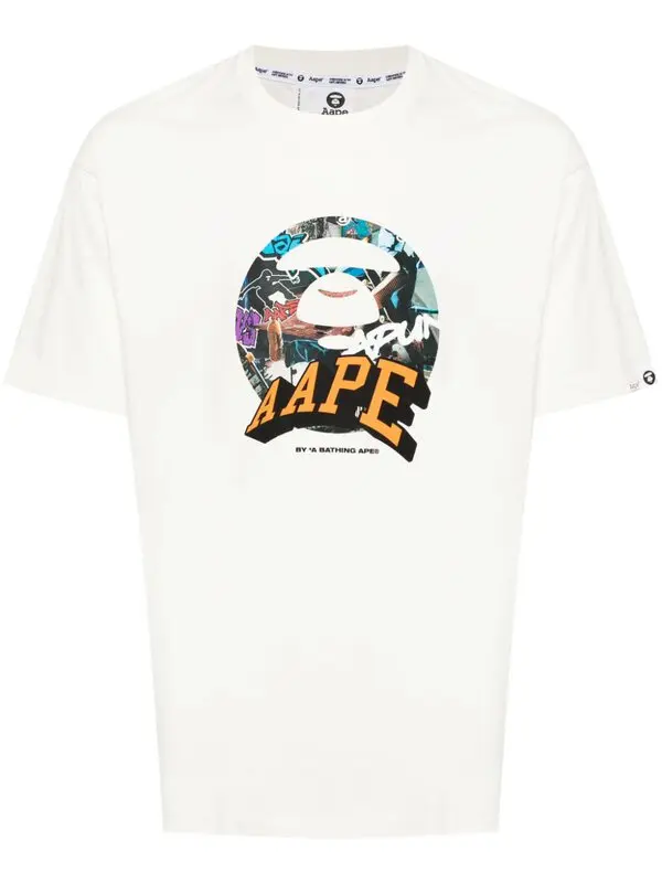 AAPE BY *A BATHING APE® Logo-printed Cotton T-shirt - Neutrals