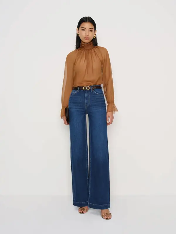REFORMATION Bex Super Stretch High Rise Wide Leg Cotton Jeans - Blue