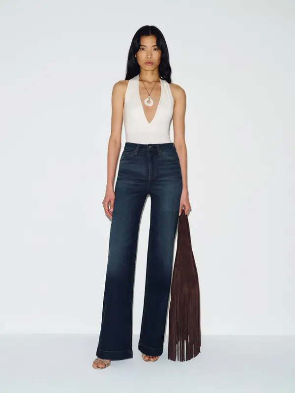 REFORMATION Bex Super Stretch High Rise Wide Leg Jeans Cotton - Blue