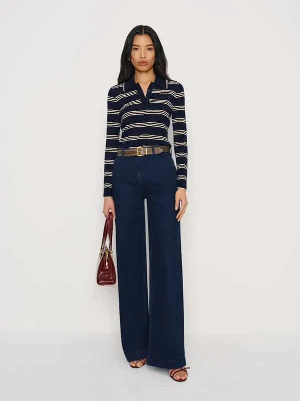REFORMATION Bex Super Stretch High Rise Wide Leg Jeans Cotton - Blue