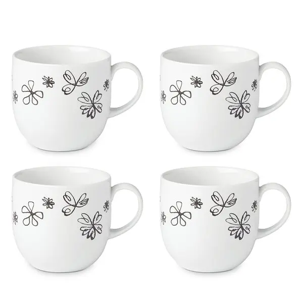 Kate Spade New York Garden Doodle Mugs, Set Of 4 - White/black