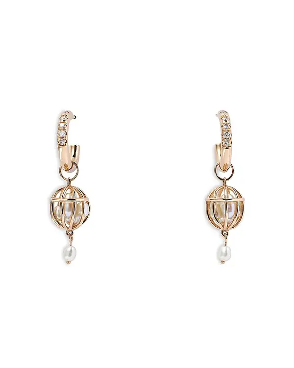 WWAKE 14k Yellow Gold Diamond & Pearl Earrings - Gold/white