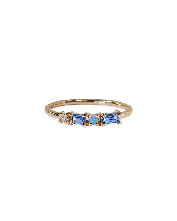 WWAKE 14k Yellow Gold Ring With Sapphire, Diamond And Opal - Blue/gold