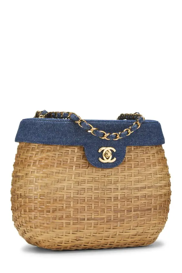 Chanel Wicker Basket Bag With Denim Flap