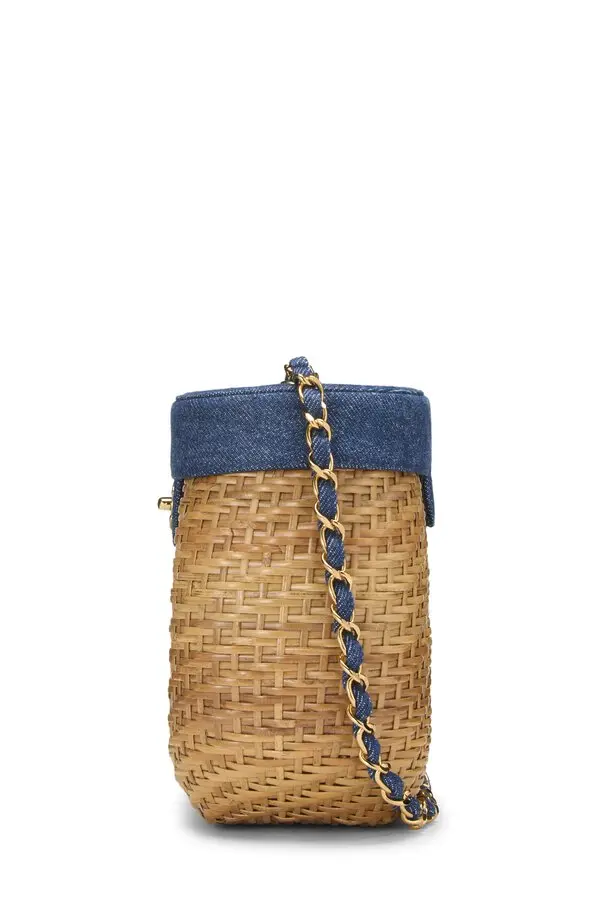 Chanel Wicker Basket Bag With Denim Flap