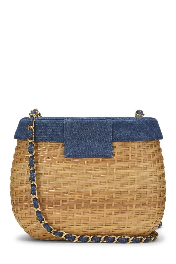 Chanel Wicker Basket Bag With Denim Flap