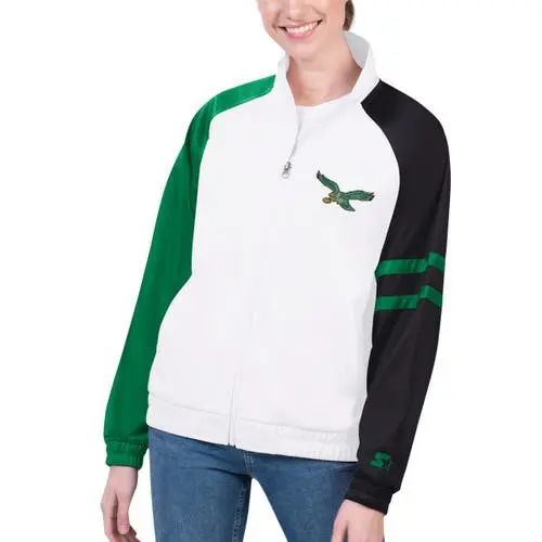 STARTER Philadelphia Eagles Curve Ball Raglan Full-zip Track Jacket