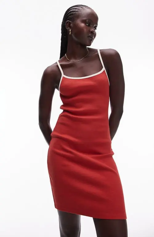 Topshop Tipped Stretch Cotton Rib Minidress In Red - 55% Off | Editorialist