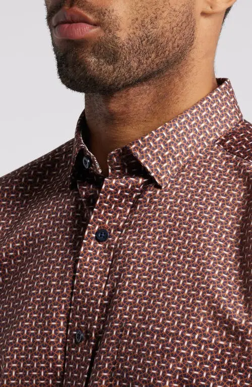 Johnston & Murphy Linked Ovals Print Button-up Shirt - Rust/navy