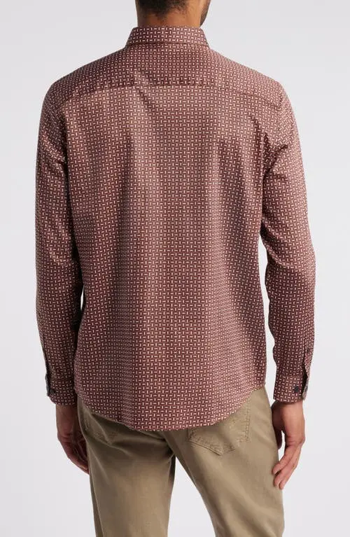 Johnston & Murphy Linked Ovals Print Button-up Shirt - Rust/navy