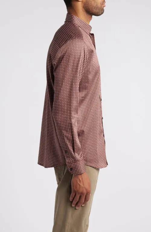 Johnston & Murphy Linked Ovals Print Button-up Shirt - Rust/navy