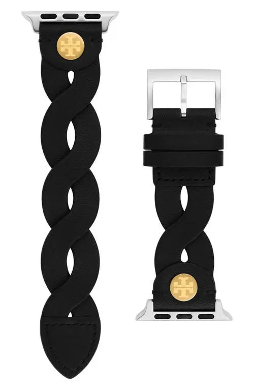 Tory Burch Braided Leather Apple Watch® Band - Black