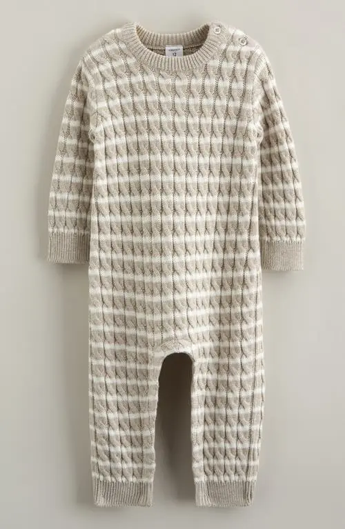Nordstrom Cable Knit Striped Romper - Beige Heather - Ivory Breton