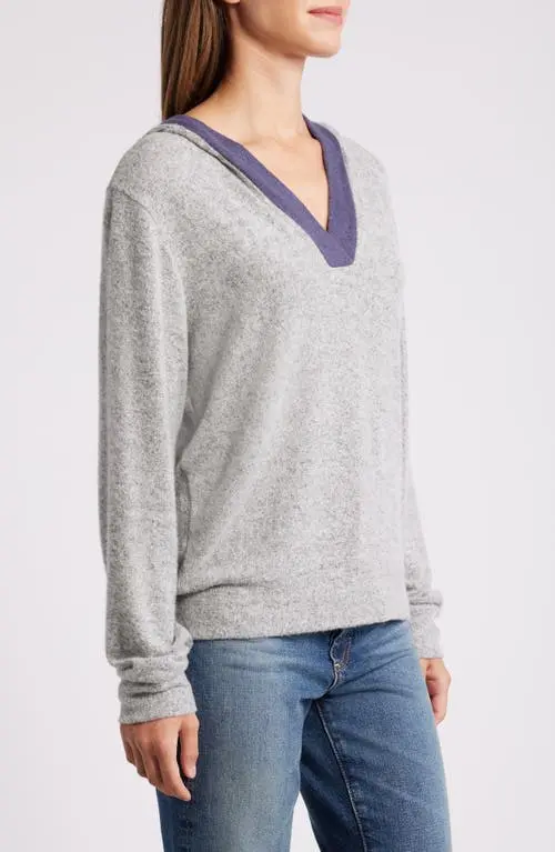 Loveappella Hooded V-neck Pullover - Gray/navy