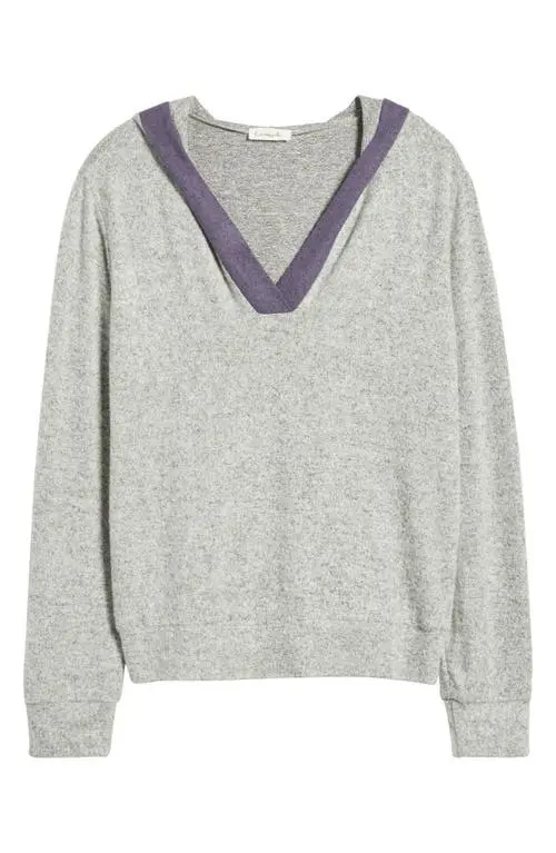 Loveappella Hooded V-neck Pullover - Gray/navy
