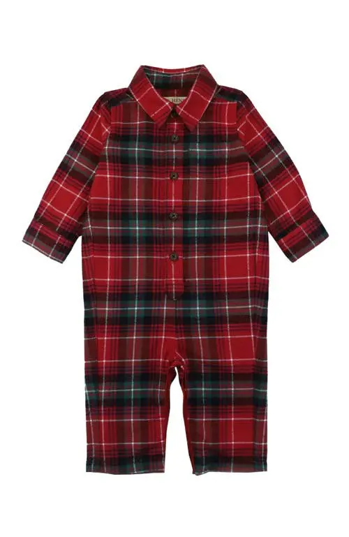 HOPE & HENRY Baby Organic Long Sleeve Button-front Romper - Rich Red Plaid