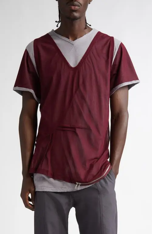 Kiko Kostadinov Knox Mesh Overlay T-Shirt In Icy Lilac/Burgundy 