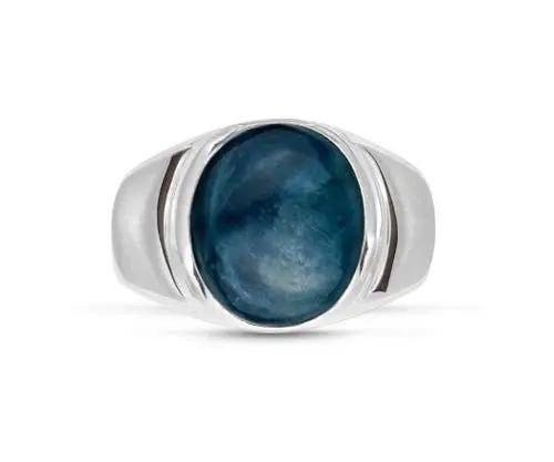 LUVMYJEWELRY Dark Apatite Sterling Silver Signet Ring - Blue