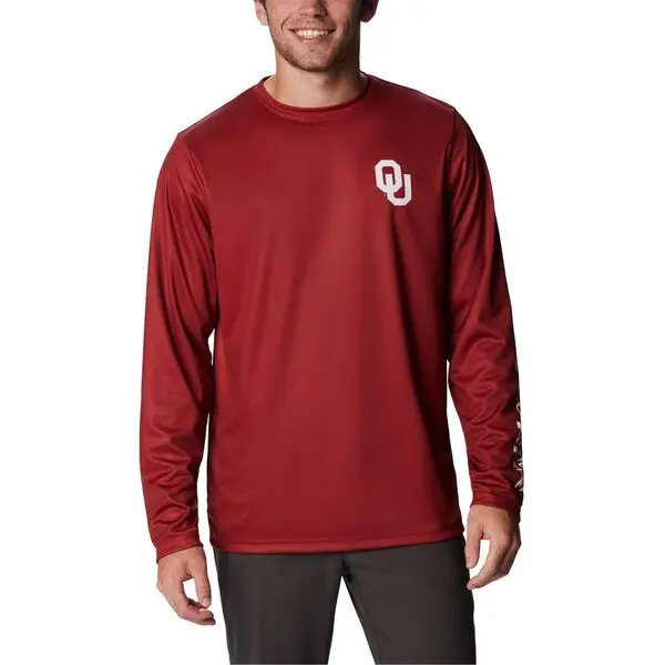 Columbia Oklahoma Sooners Terminal Tackle Omni-shade Raglan Long Sleeve T-shirt - Crimson