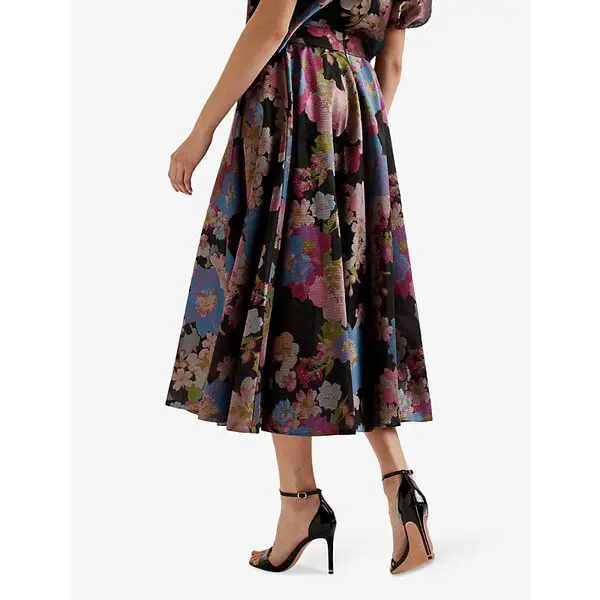 Jupe Ted Baker Taille UK 8 (taille 1) - Noir/gris, Coton, Style Aliné, Appliqué Floral Et Filet