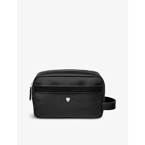 ASPINAL OF LONDON Logo-embellished Zipped Woven Wash Bag - Black