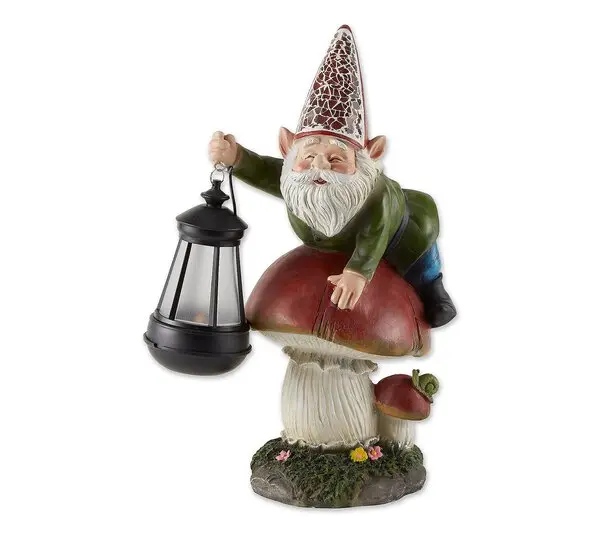ZINGZ & THINGZ Gnome On Mushroom Solar Statue