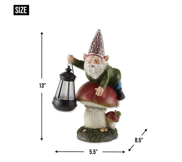 ZINGZ & THINGZ Gnome On Mushroom Solar Statue