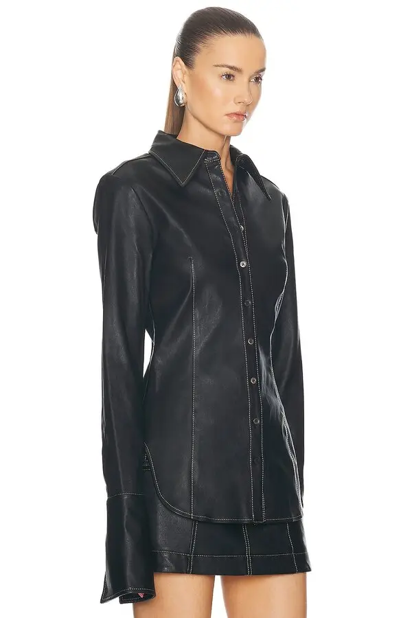 PRISCAVERA Stretch Leather Button Down Shirt