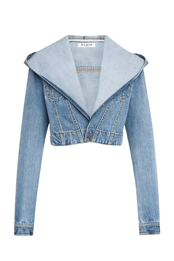 Alaïa Hooded Denim Jacket In Denim-medium
