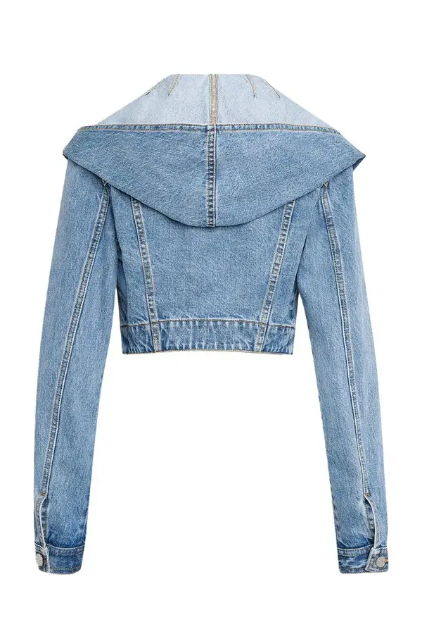 Alaïa Hooded Denim Jacket In Denim-medium