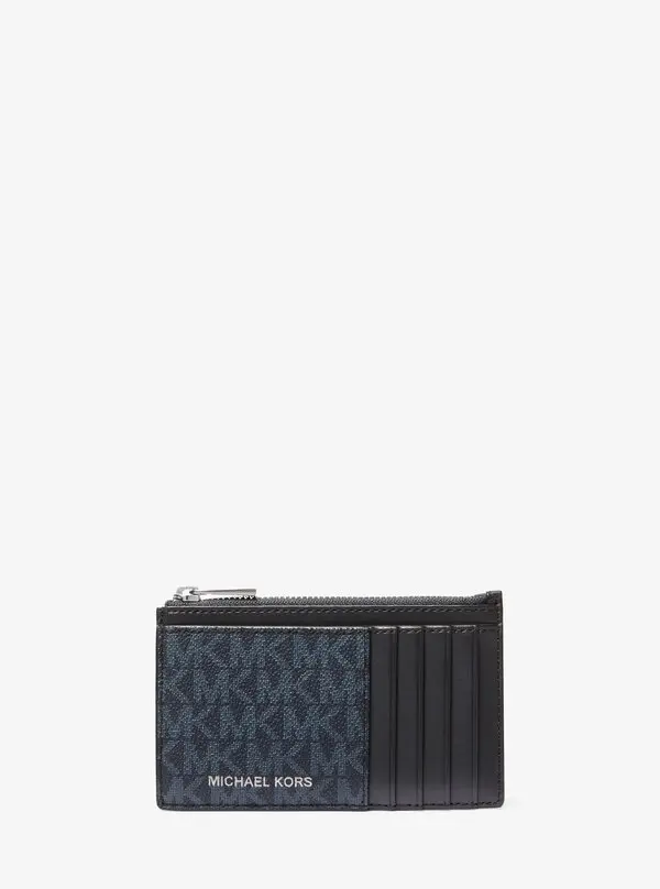 Michael Kors Cooper Slim Signature Logo Zip Wallet In By - Blue