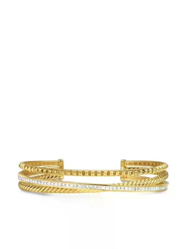 David Yurman 18kt Yellow Crossover Trio Diamond Cuff Bracelet - Gold