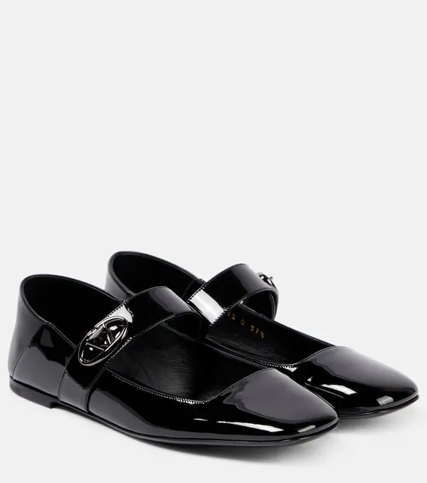 Valentino Garavani Vlogo Locker Patent Leather Mary Jane Flats - Black