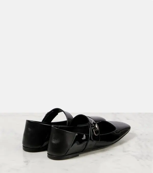 Valentino Garavani Vlogo Locker Patent Leather Mary Jane Flats - Black